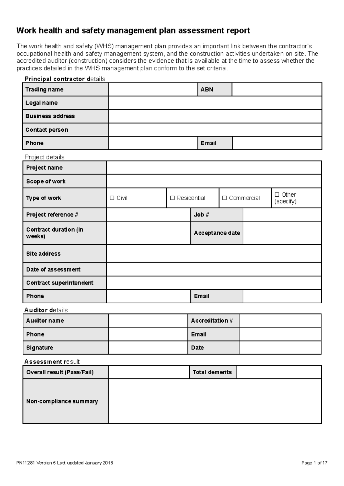 Ohsm plan assessment report - Work health and safety management plan ...