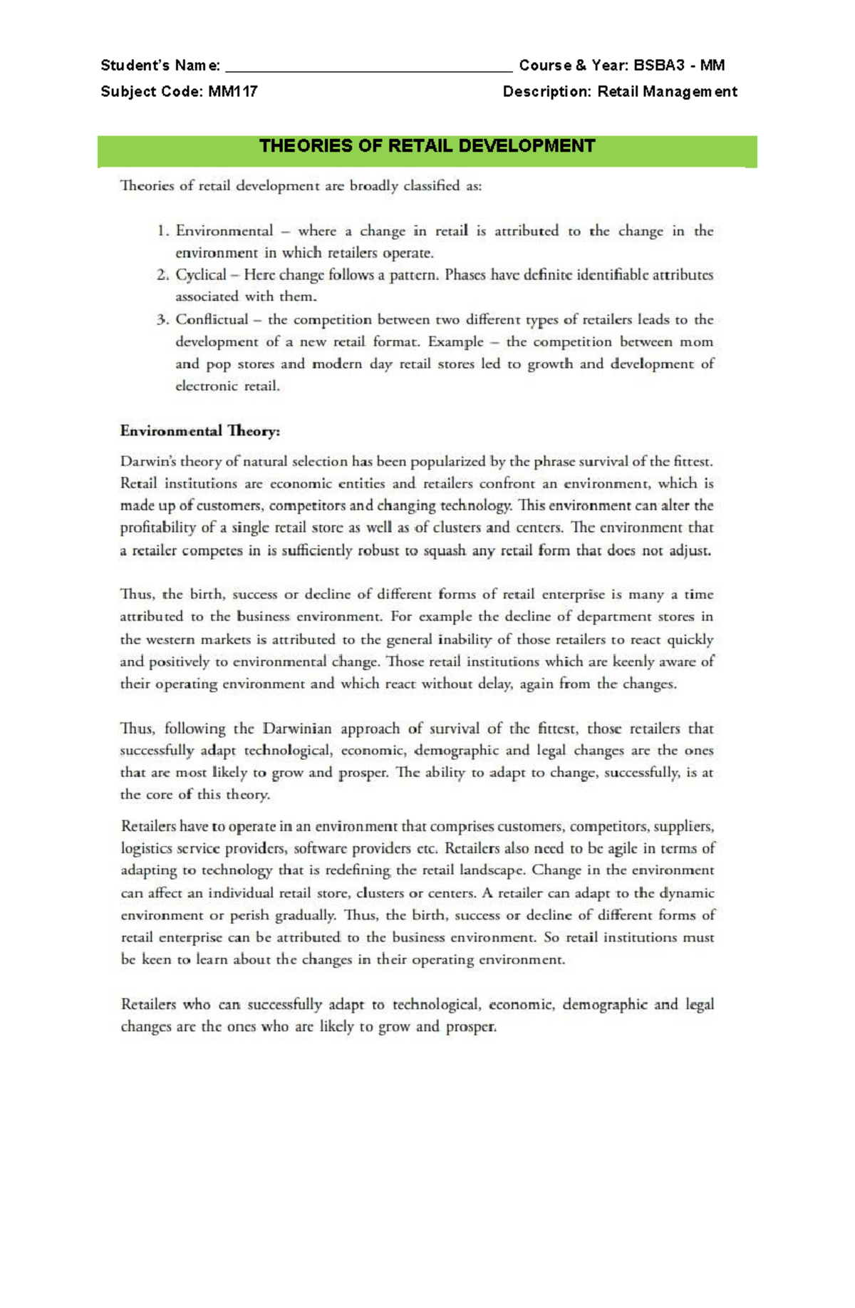 Retail Management Midterm Module - THEORIES OF RETAIL DEVELOPMENT ...