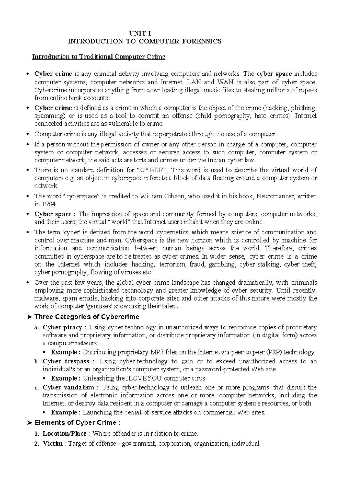 Cyber forensics - UNIT I INTRODUCTION TO COMPUTER FORENSICS Introduction to Traditional Computer ...