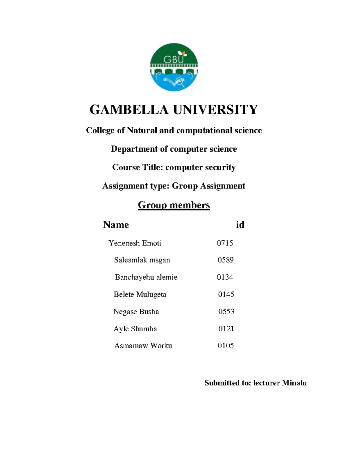 Group 2 Computer Security Assignment Gambella University College Of 3444