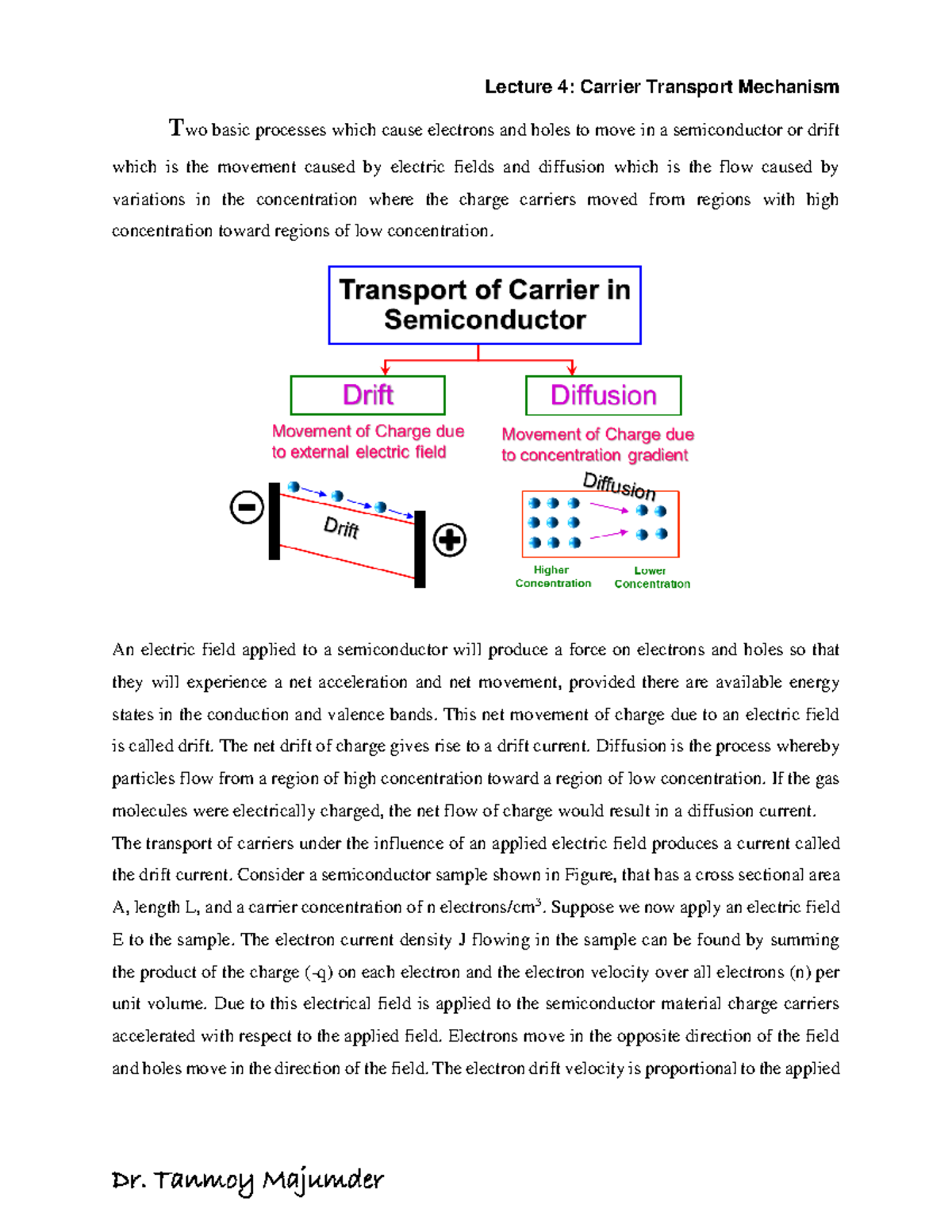 Transcript of Lecture 4 - Two basic processes which cause electrons and holes to move in a - Studocu