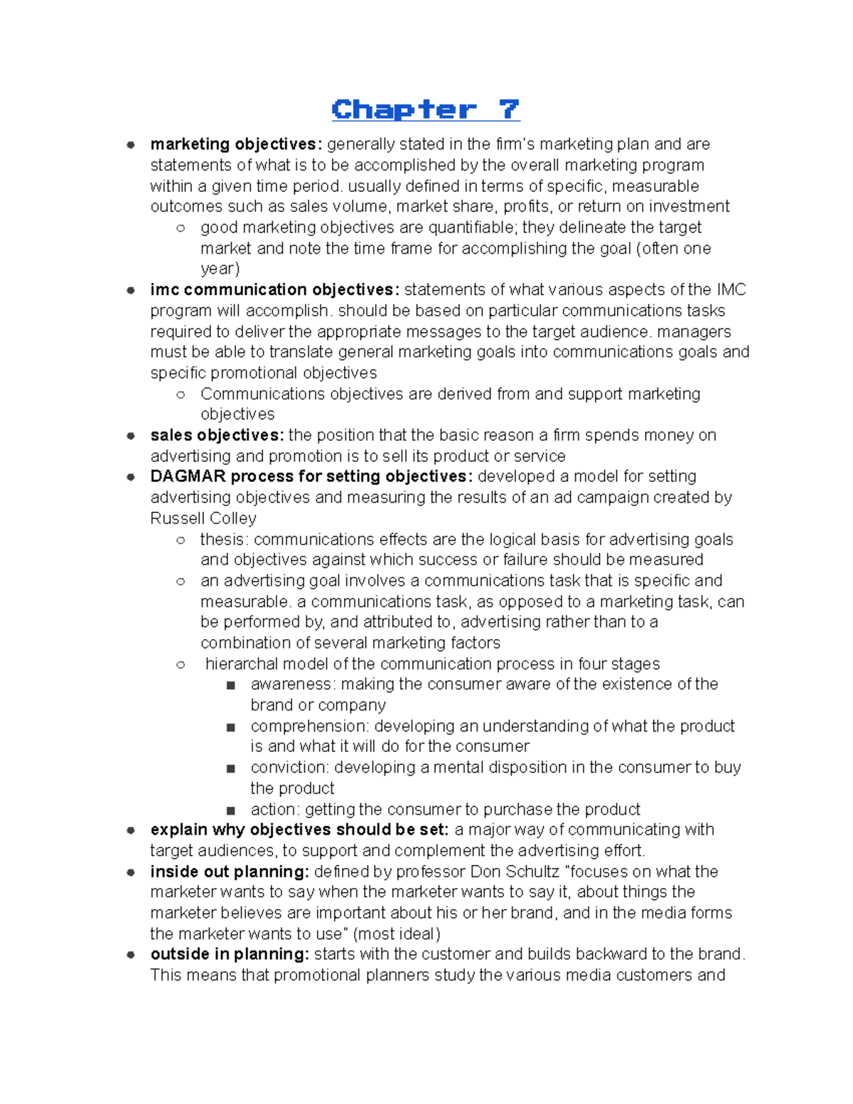 Chapter 7 - Professor: Nathan David - Chapter 7 marketing objectives ...