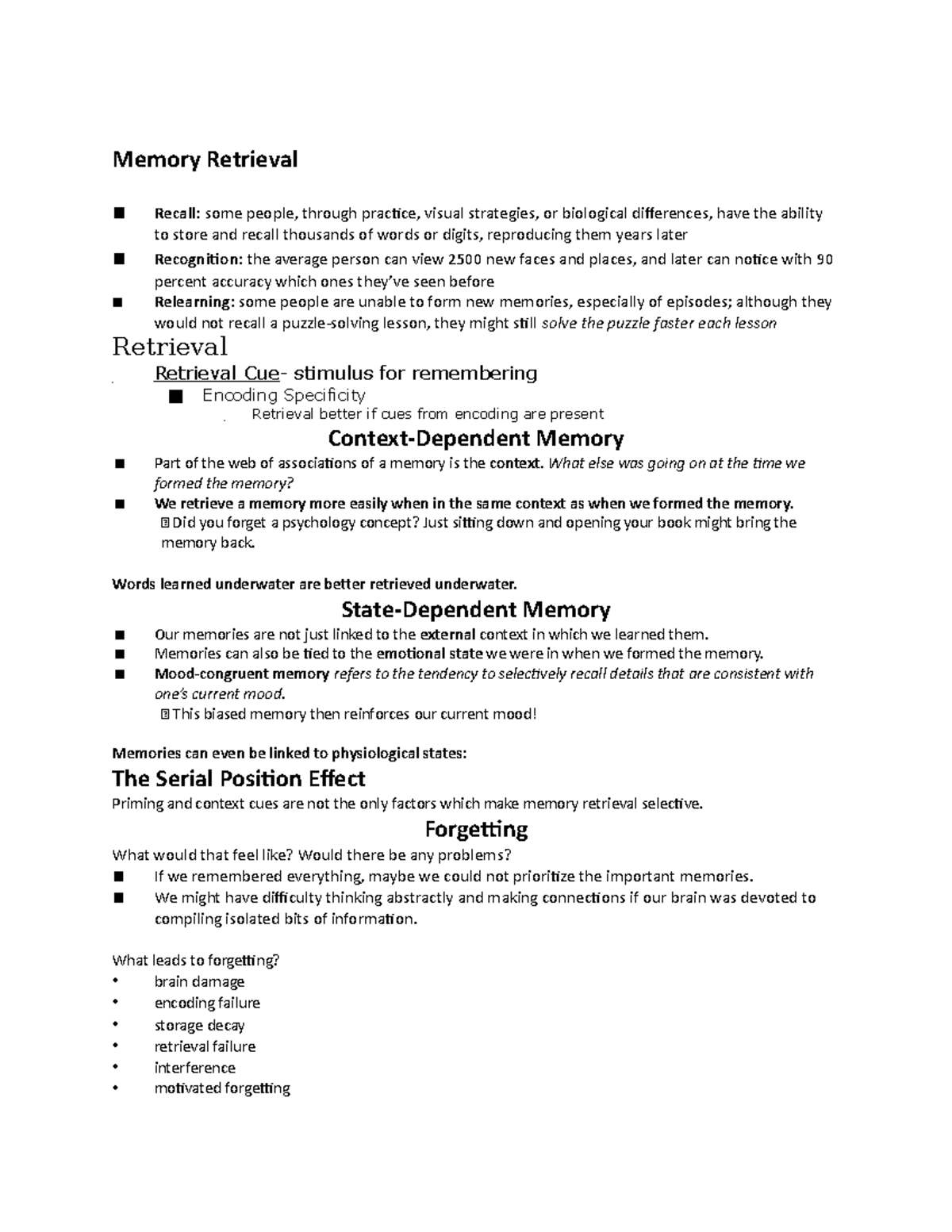 Ch 8 Pt. 3 - Memory in Psychology - Memory Retrieval Recall: some ...
