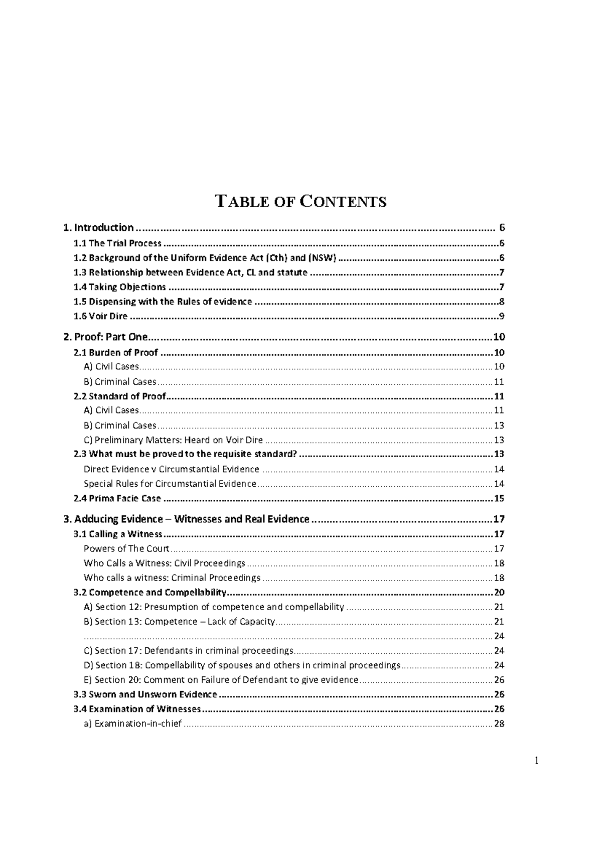Evidence lecture notes - TABLE OF CONTENTS Introduction 1 The Trial ...
