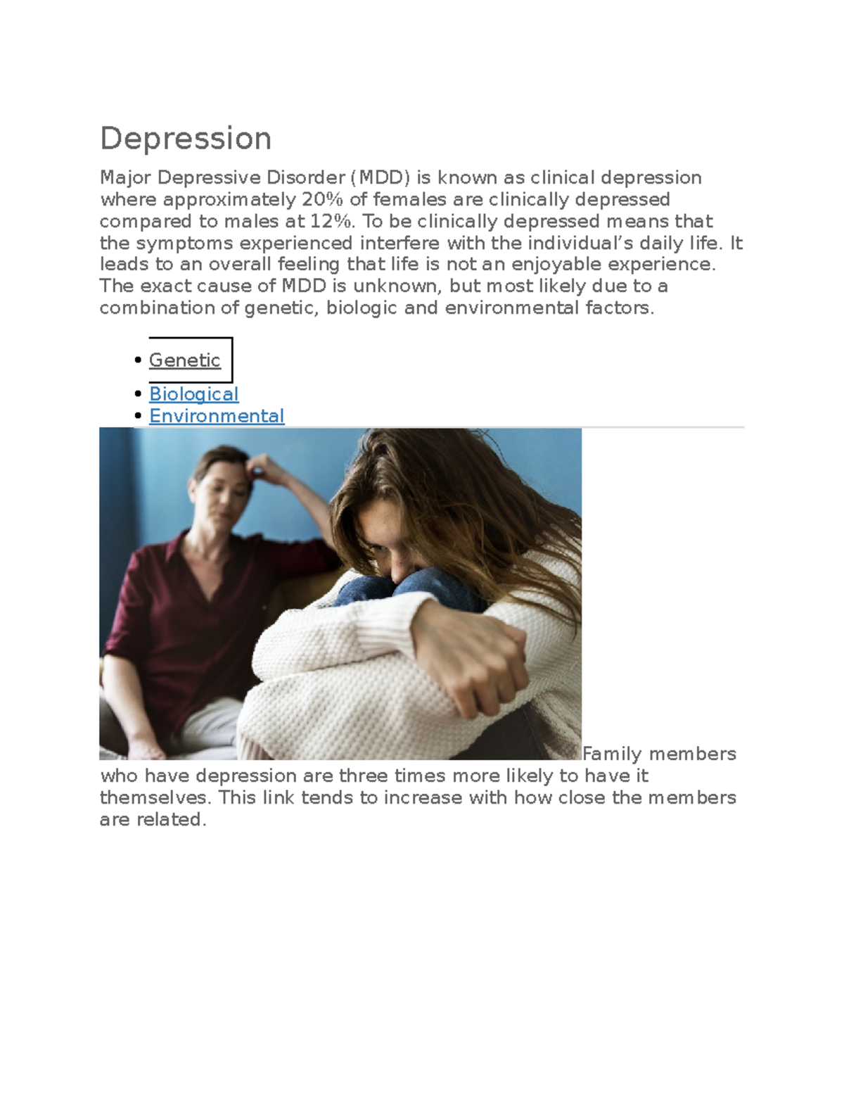 Depression - notes - Depression Major Depressive Disorder (MDD) is ...