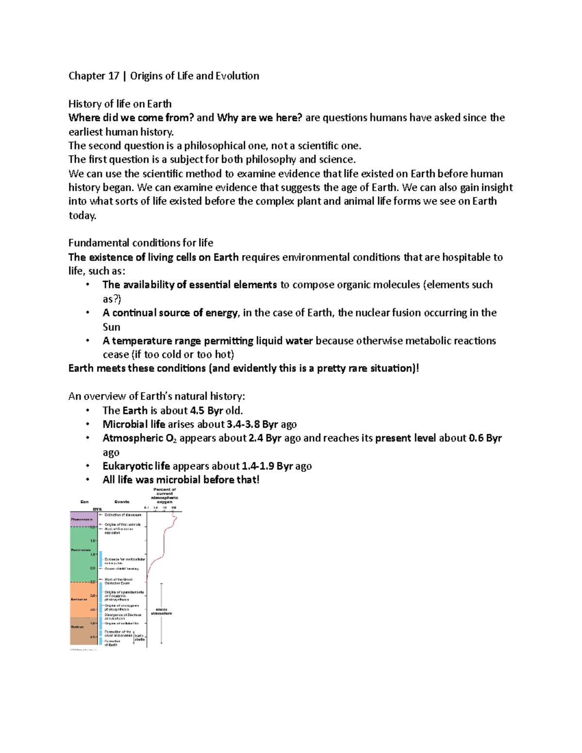 Chapter 17 - Notes - Chapter 17 | Origins of Life and Evolution History ...