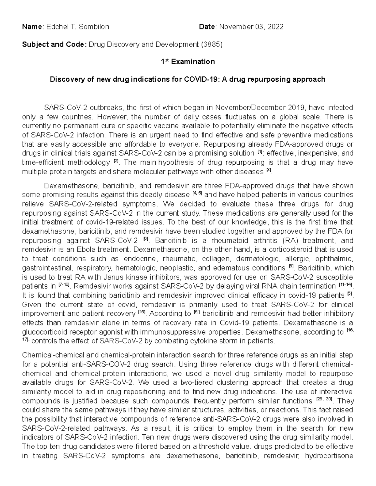 1st-exam-final - drug discovery and development - Name : Edchel T ...