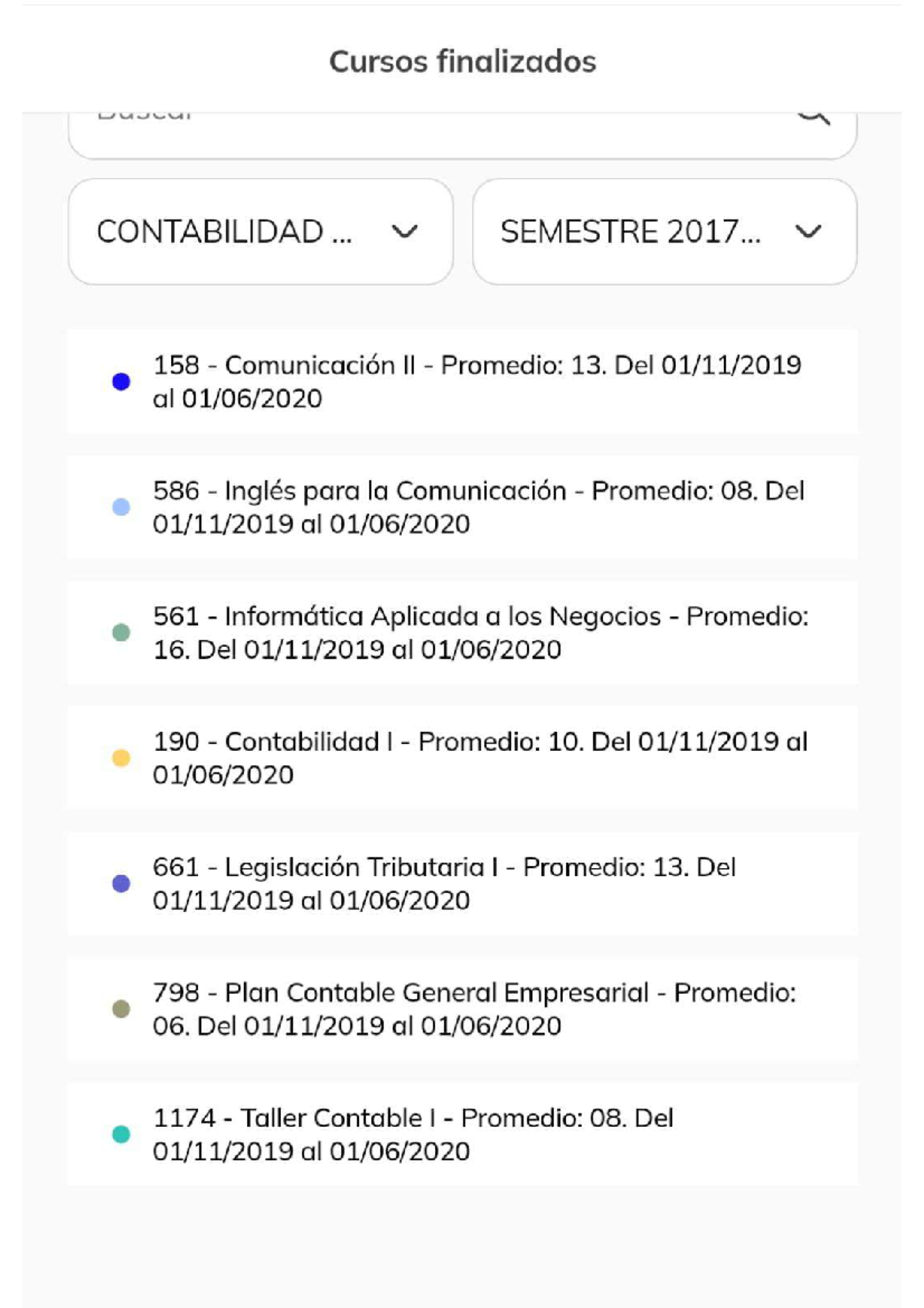 Record DE Notas - Cursos finalizados CONTABILIDAD V SEMESTRE 2017 ...