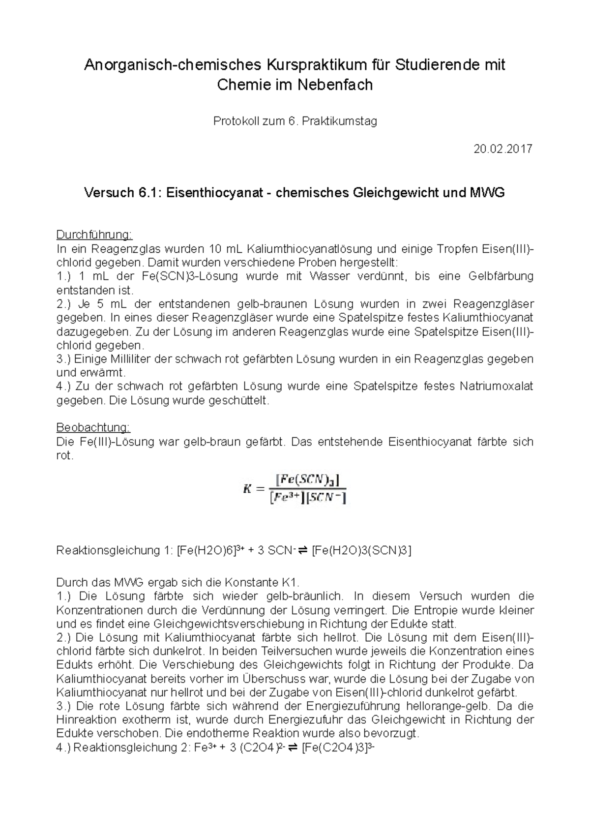 Protokoll Tag 6 korrigiert 3 - Anorganisch-chemisches Kurspraktikum für ...