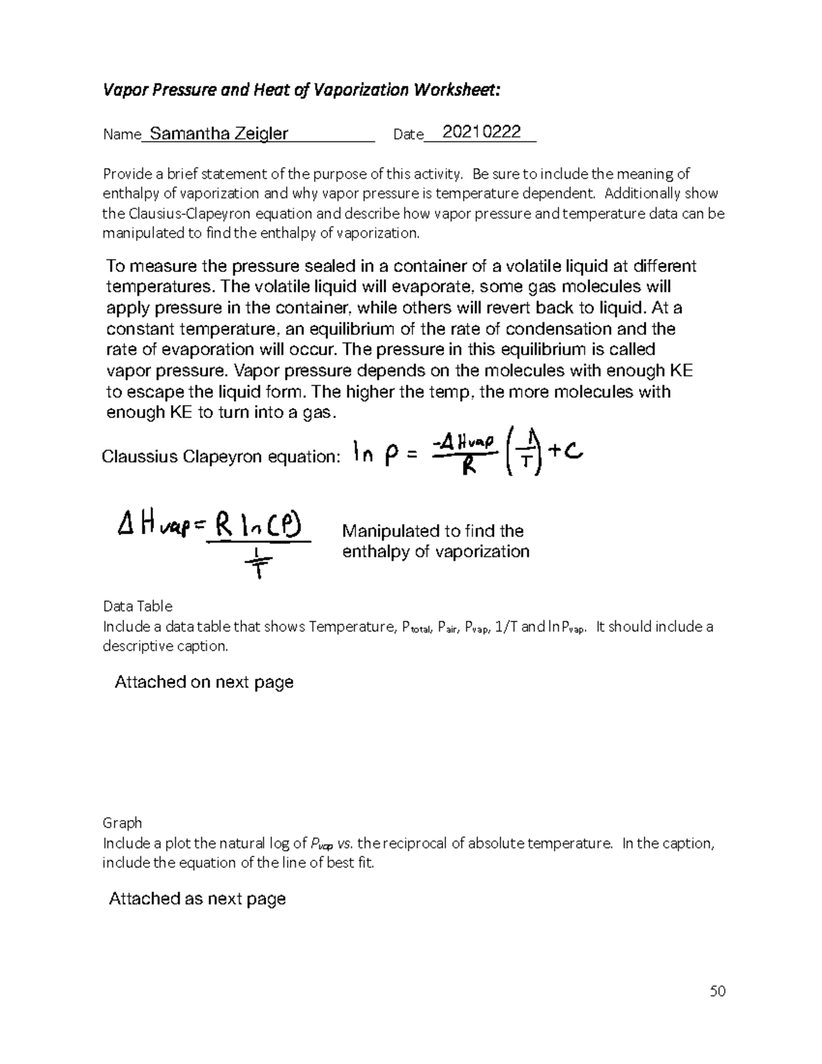 Vapor pressure lab - used for CH222 - 50 Vapor Pressure and Heat of ...