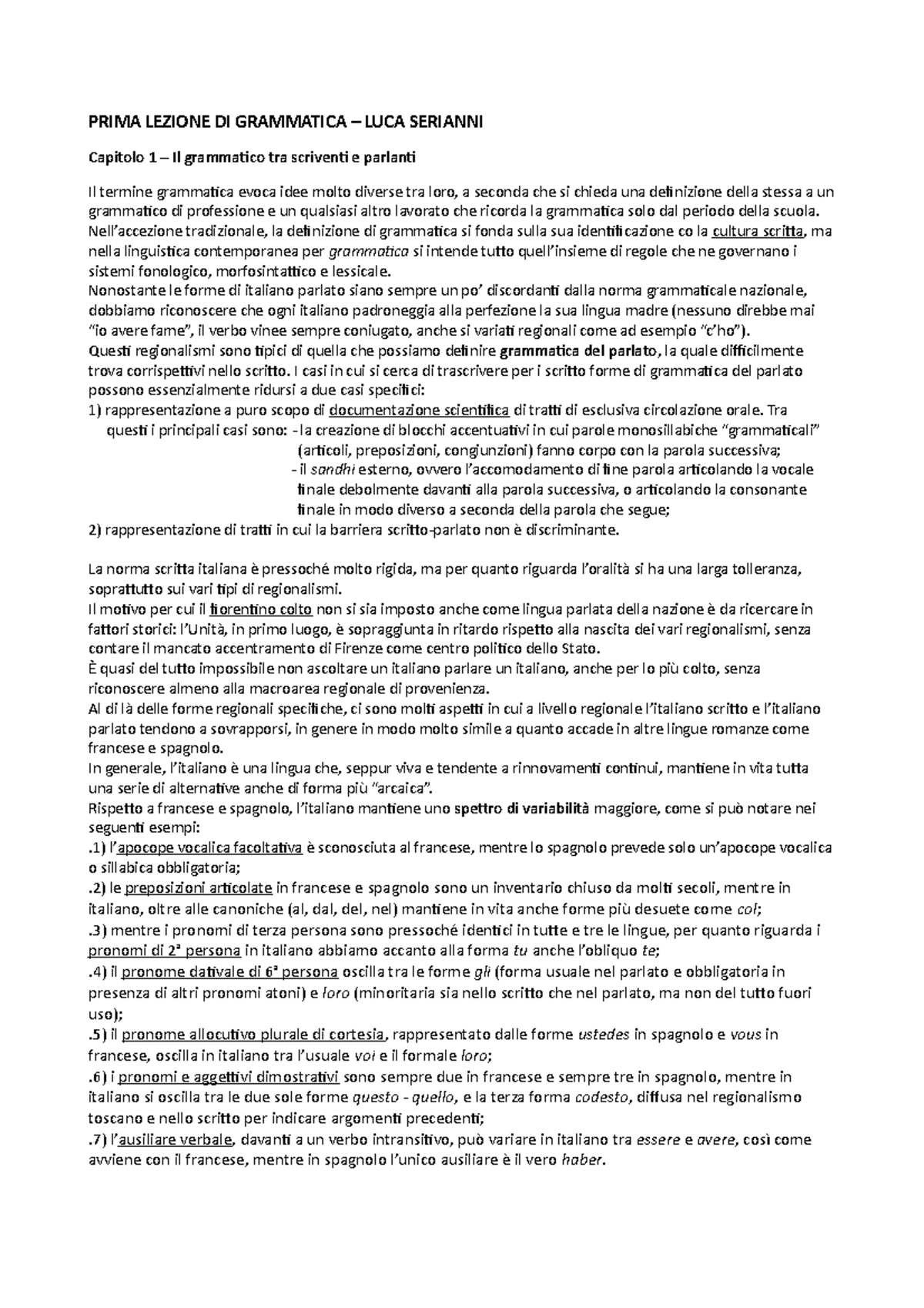 Serianni - Prima lezione di grammatica - PRIMA LEZIONE DI GRAMMATICA ...