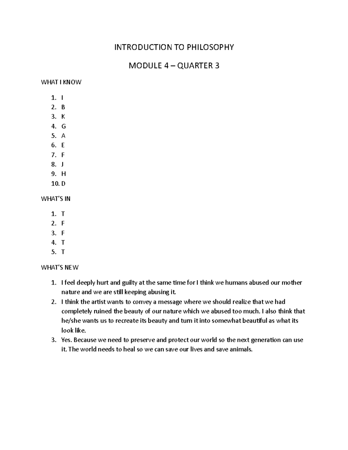 Introduction TO Philosophy 4 - INTRODUCTION TO PHILOSOPHY MODULE 4 ...