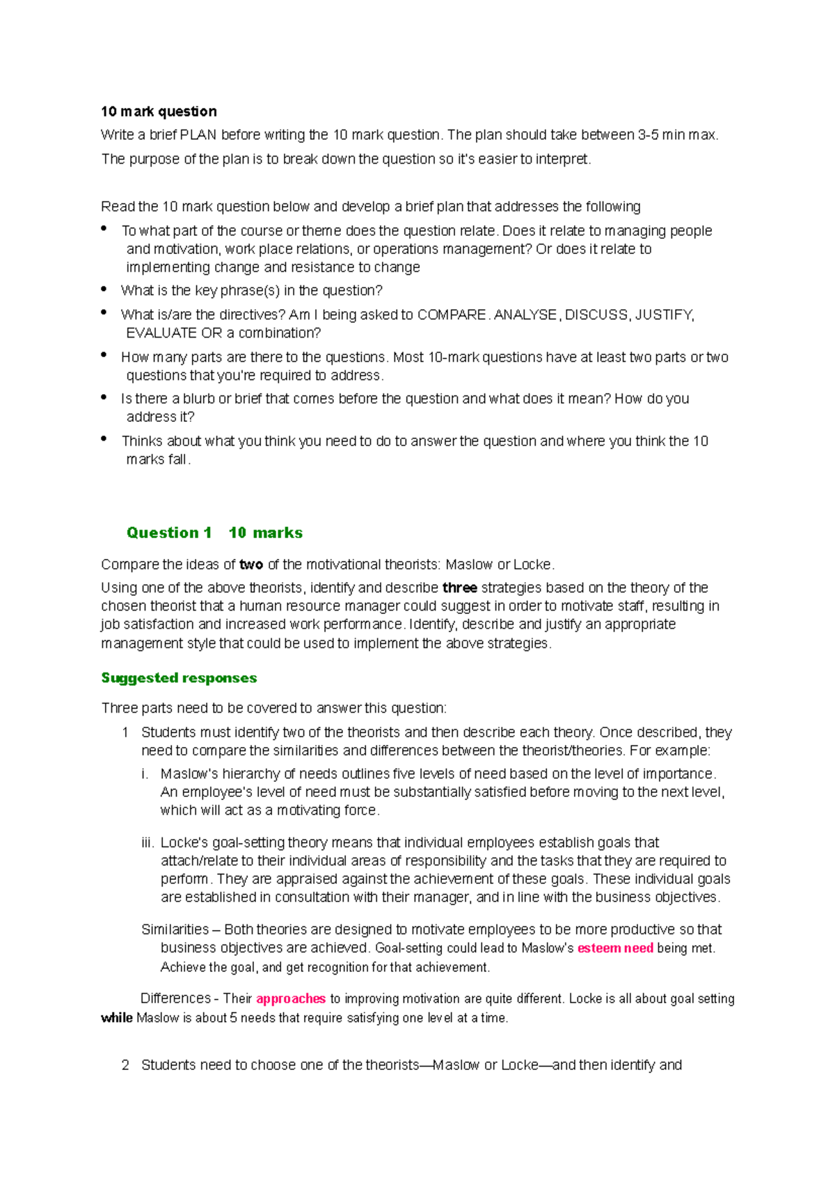 10 Mark questions - 10 markers for VCE Business managemwent - Studocu