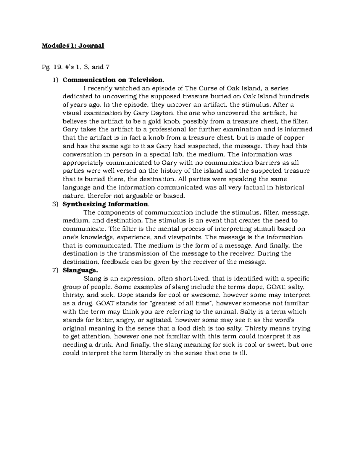Module 1 - Journal (BMG 204) - Module#1: Journal Pg. 19. #’s 1, 3, and ...