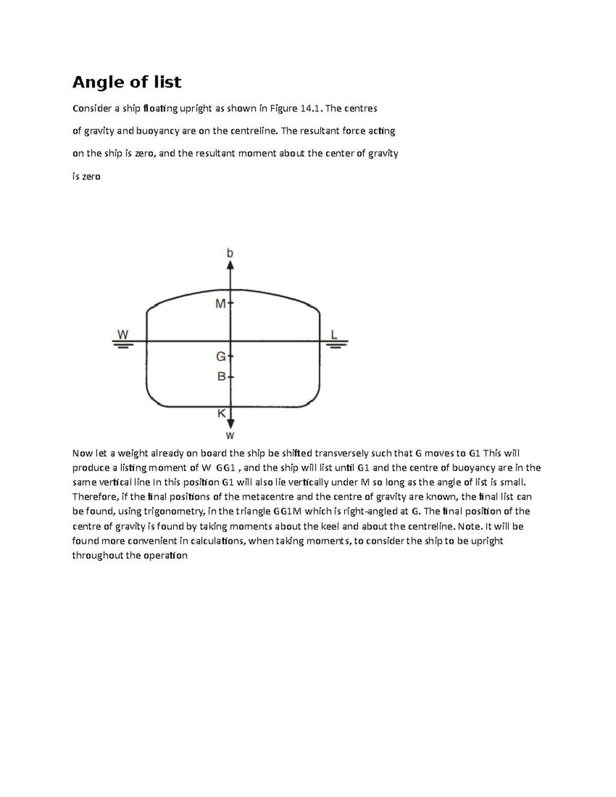 Angle of list - need - Angle of list Consider a ship floating upright ...