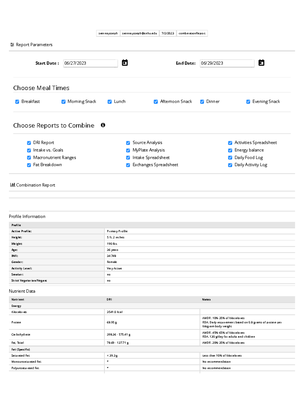Combination report - n/a - Choose Reports to Combine sienna joseph ...