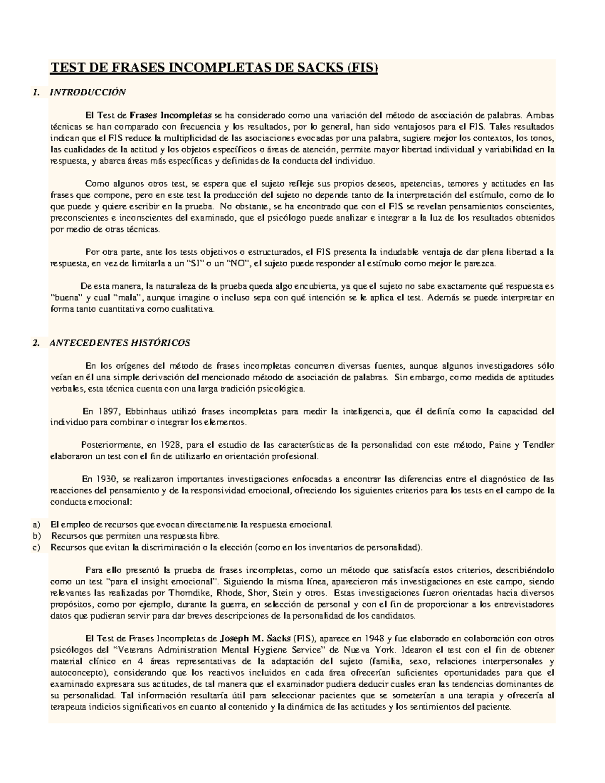 TEST DE Frases Incompletas DE Sacks FIS - TEST DE FRASES INCOMPLETAS DE ...