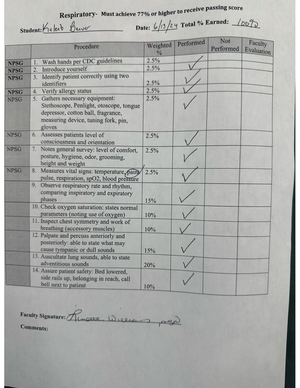 Musculoskeletal check off - Must achieve or higher to receive passing ...