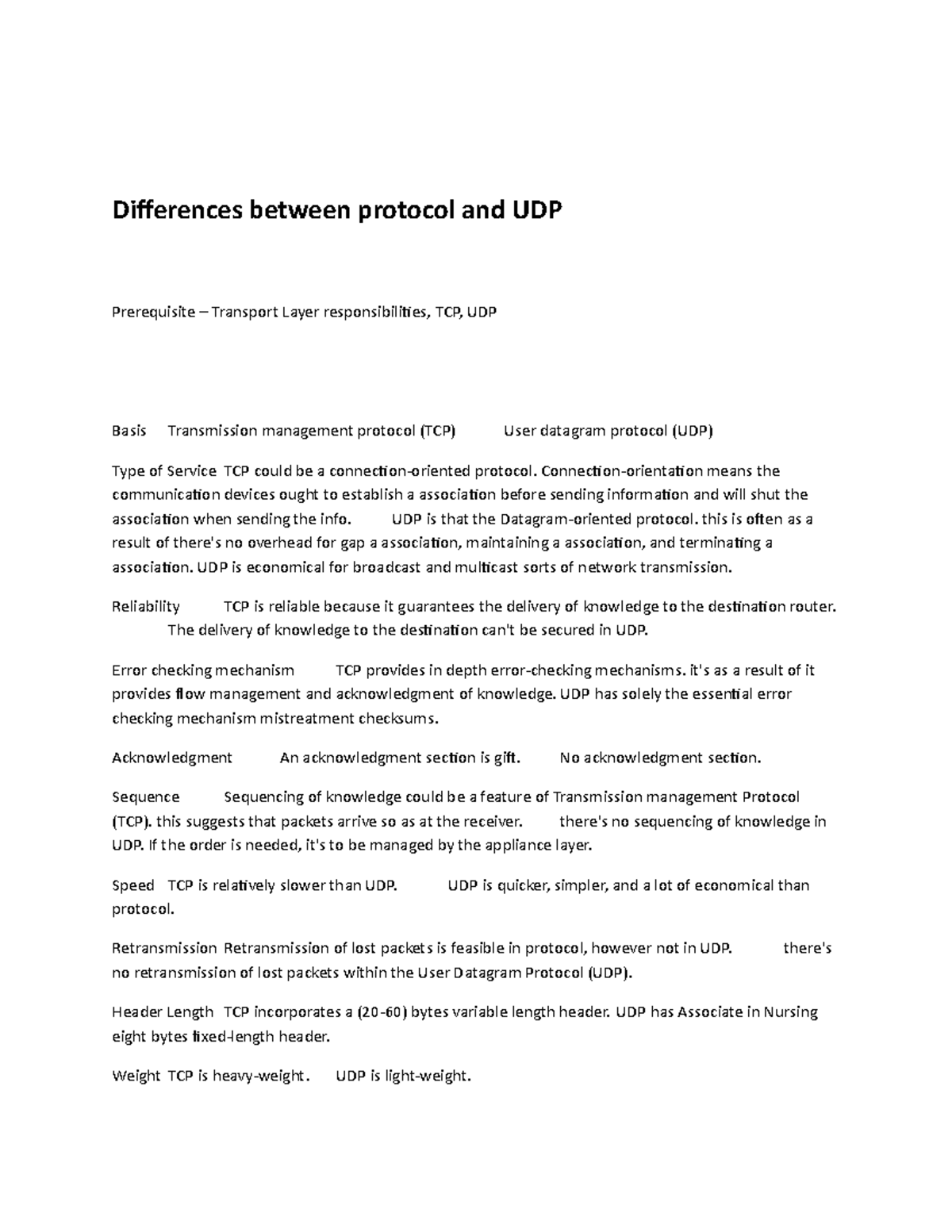 Differences between protocol and UDP - Differences between protocol and ...
