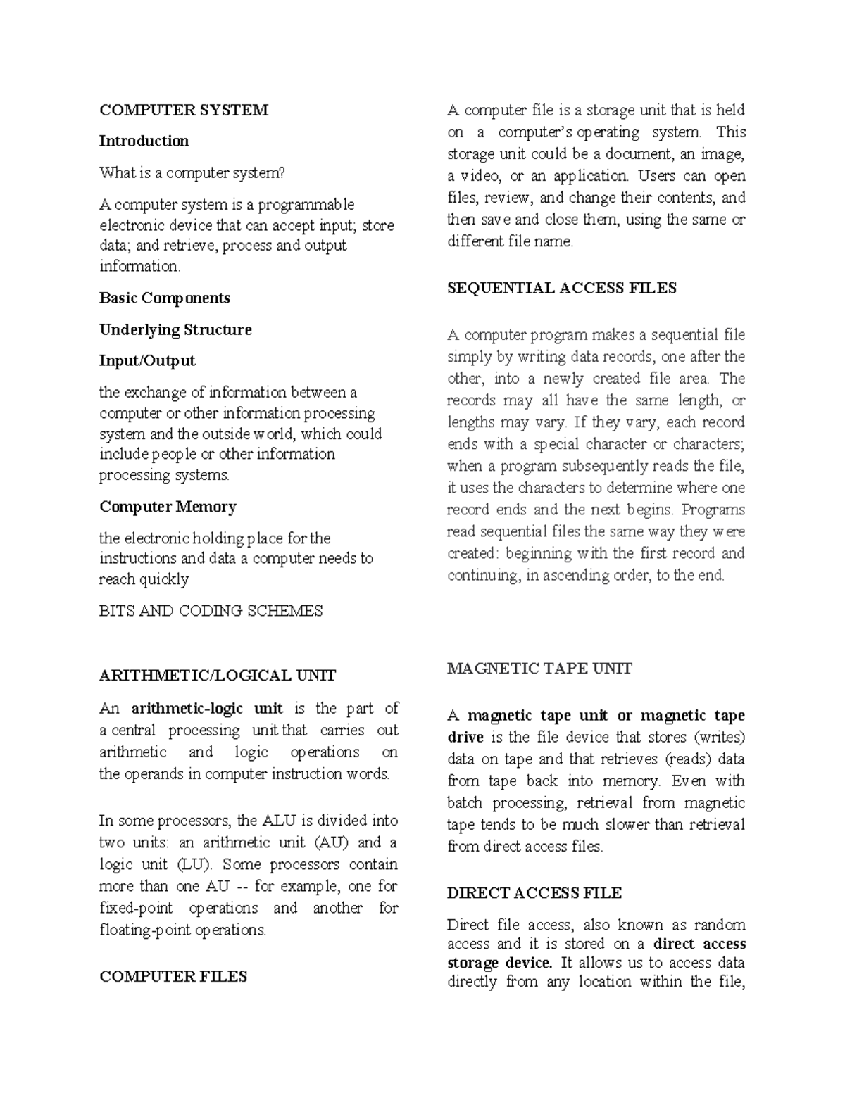 Computer-System - REVIEWER - COMPUTER SYSTEM Introduction What is a ...