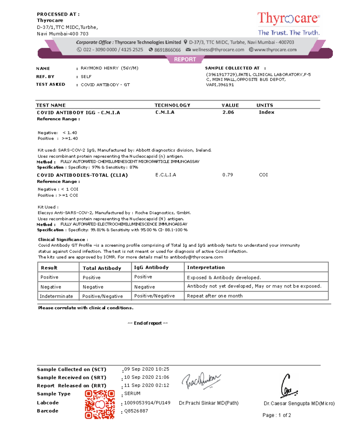 PU14999799615909322 RLS - Thyrocare D-37/1,TTC MIDC,Turbhe, Navi Mumbai-400 703 PROCESSED AT ...