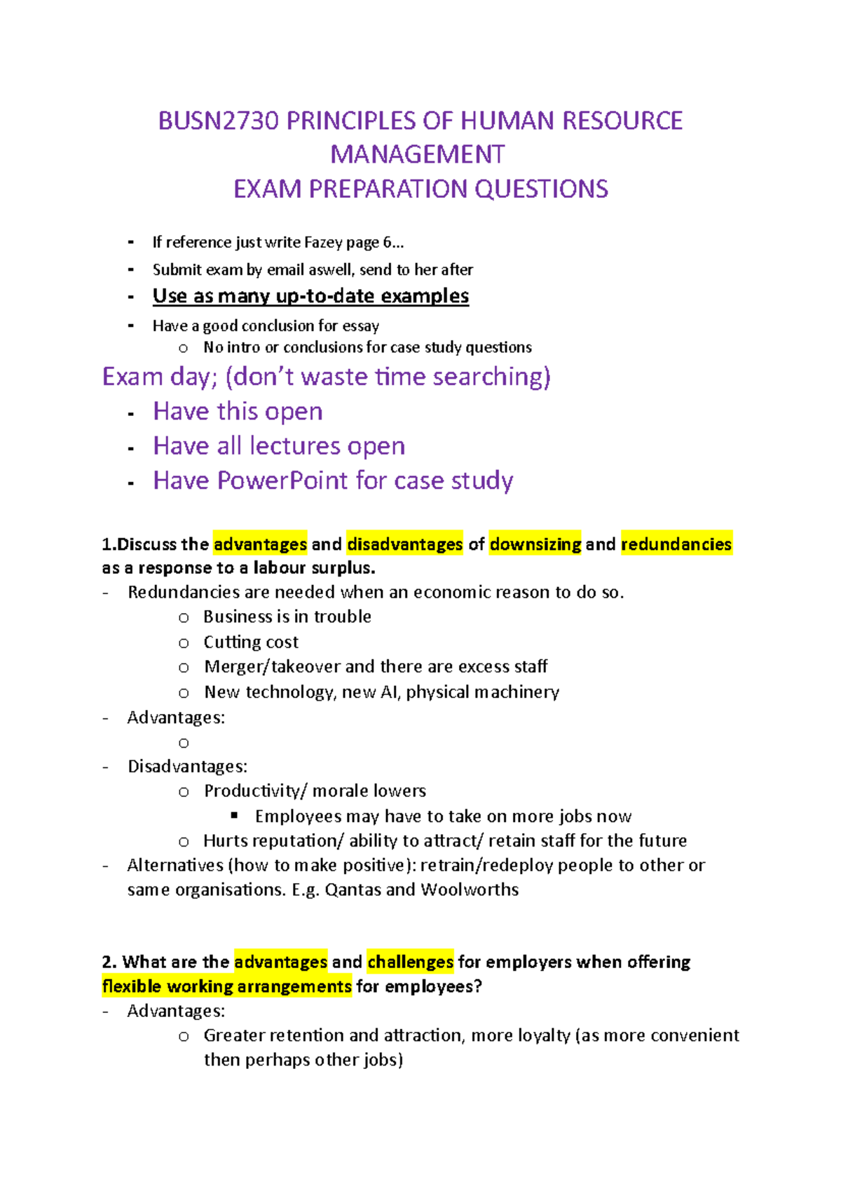 Exam Preparation Material- BUSN2730 Principles OF Human Resource ...