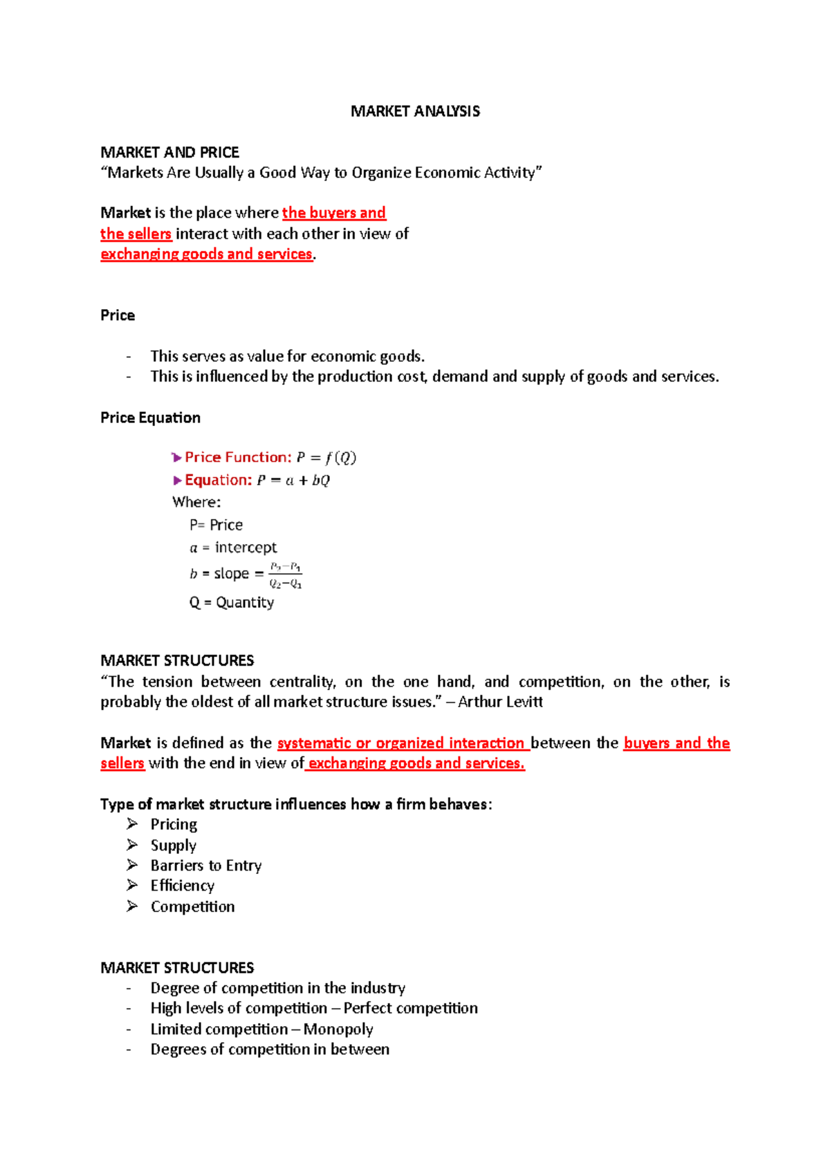 Market Analysis - MARKET ANALYSIS MARKET AND PRICE “Markets Are Usually ...