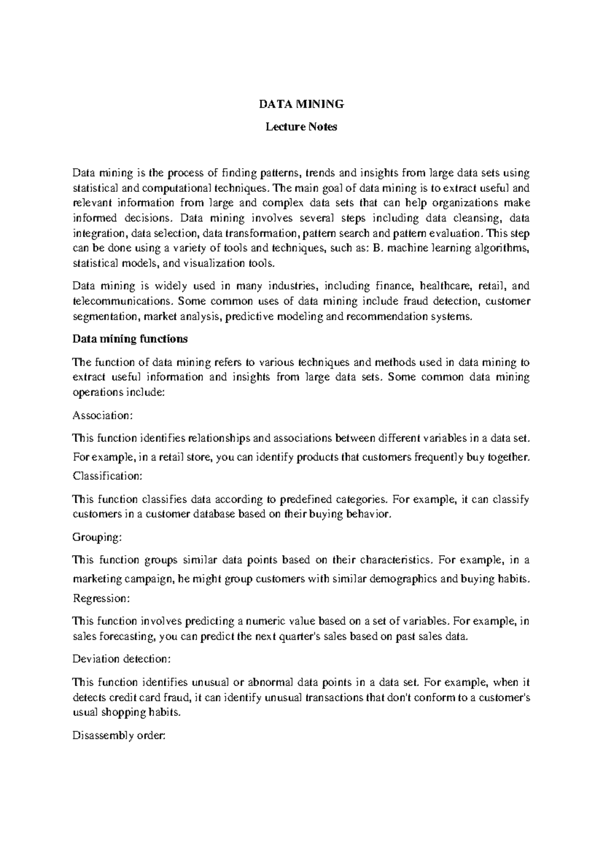Data Mining Introduction Data Mining Lecture Notes Data Mining Is The Process Of Finding 6829