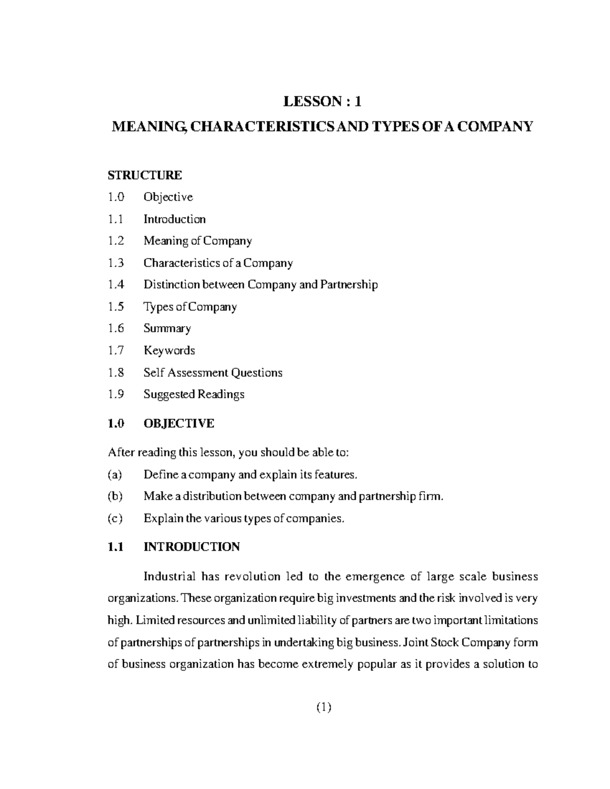 Company Law - Notes - LLB - LESSON : 1 MEANING, CHARACTERISTICS AND ...