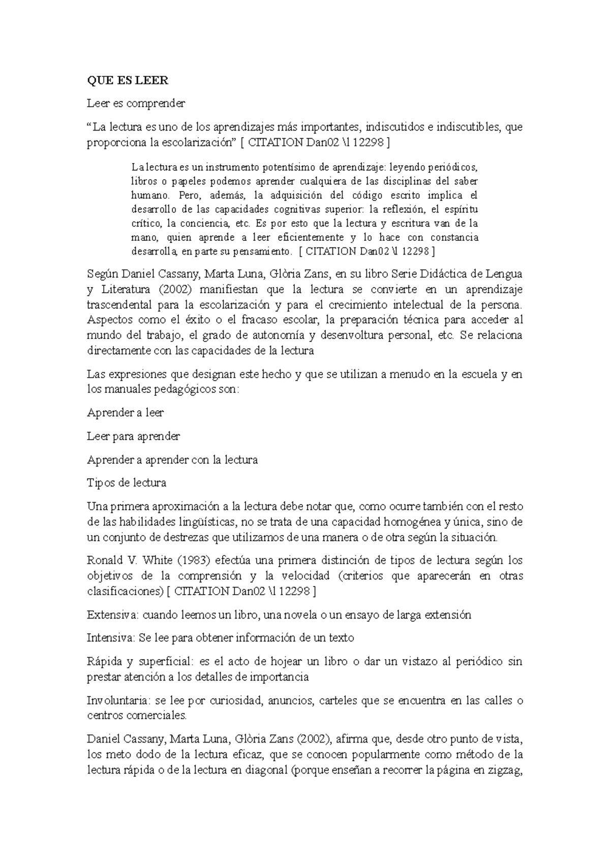 Informe lecto - QUE ES LEER Leer es comprender “La lectura es uno de ...