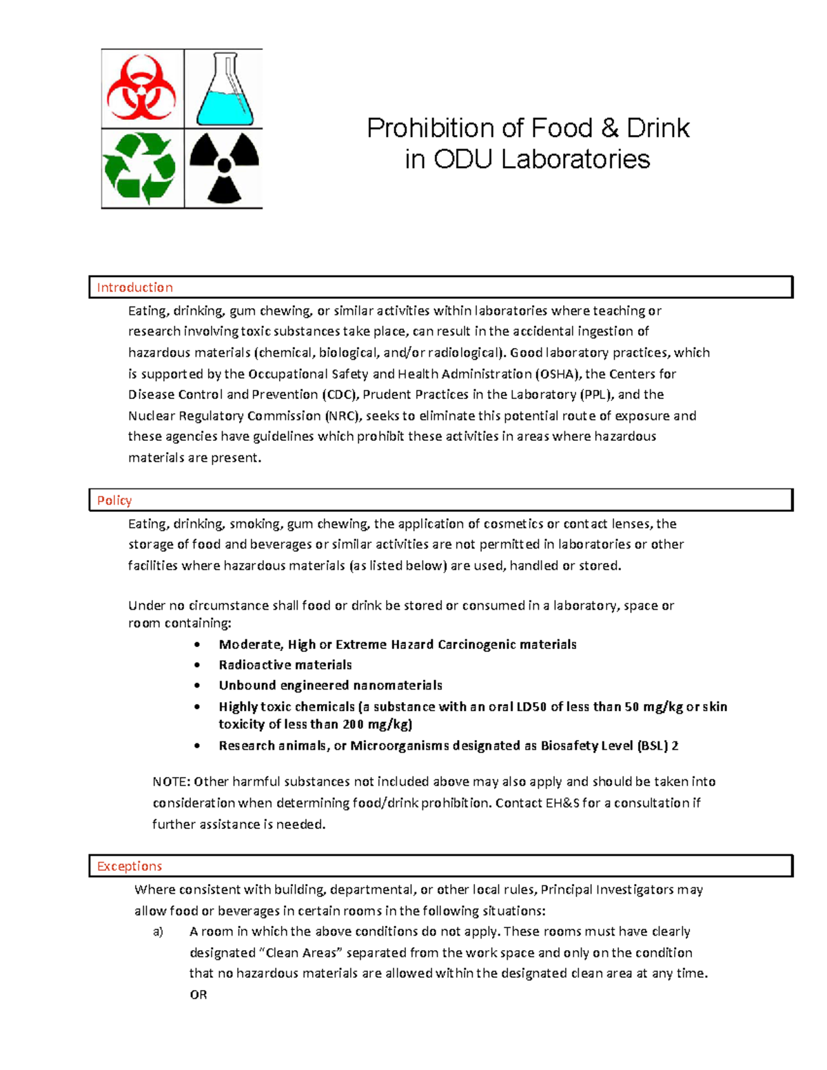 Eating-drinking-labs - Prohibition of Food & Drink in ODU Laboratories ...