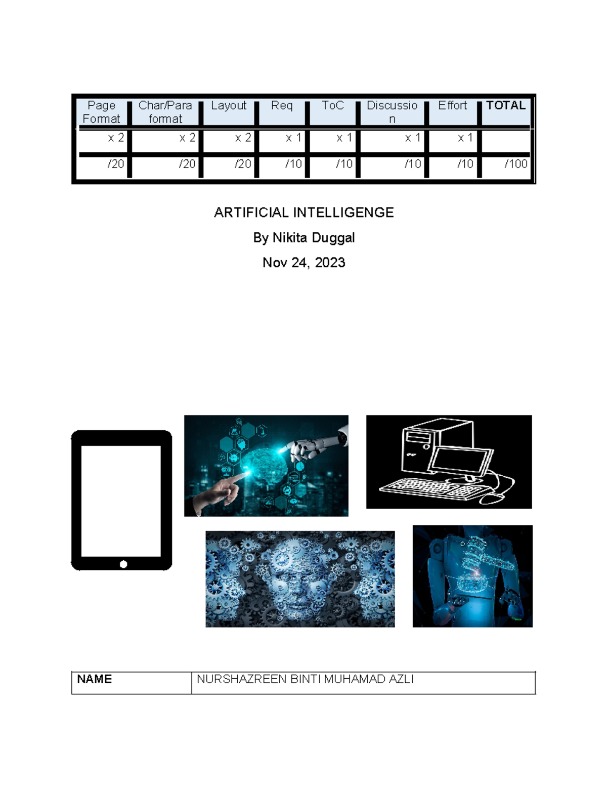 2024788609 Assignment 1(ARTIFICIAL INTELLIGENCE) - Page Format Char ...