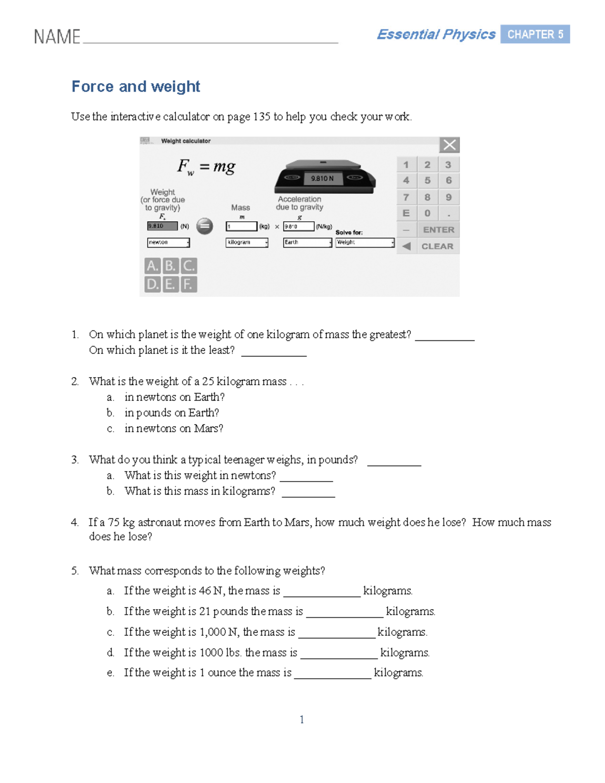 Force And Weight Assignment - Force and weight Use the interactive ...