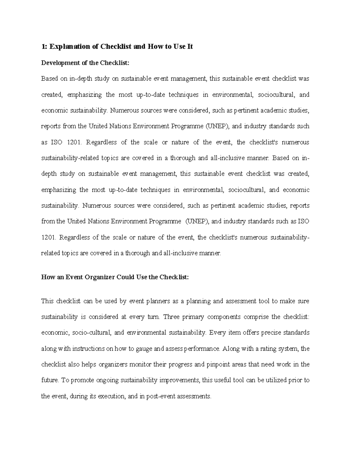 Assessment 1 - N/A - 1: Explanation of Checklist and How to Use It ...