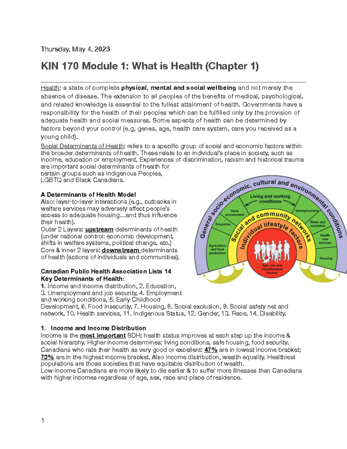 Module 1 KIN 170 PDF - Unit 1 Lecture Notes (What is Health? Chapter 1 ...