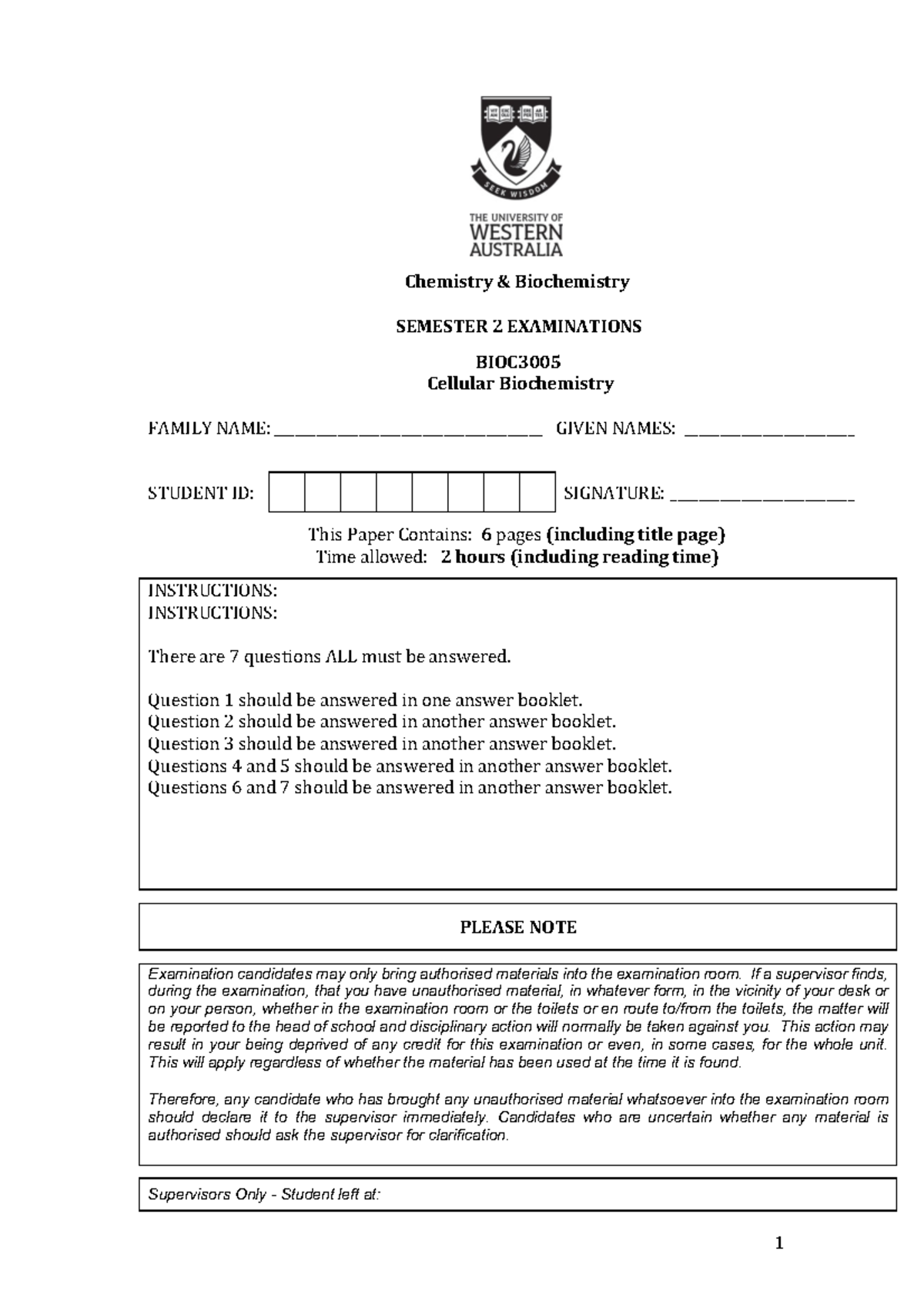 Sample Examination Paper 2 - Chemistry & Biochemistry SEMESTER 2 ...