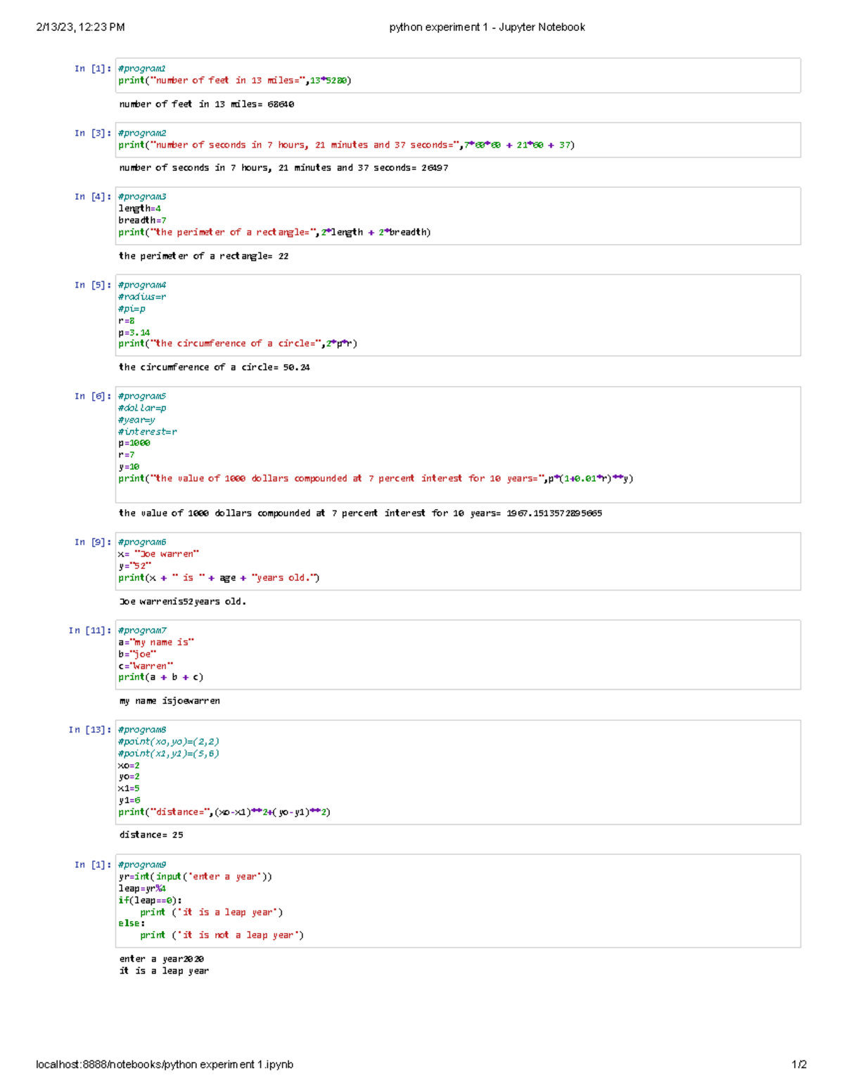 Python experiment 1 - Jupyter Notebook - 2/13/23, 12:23 PM python experiment 1 - Jupyter ...