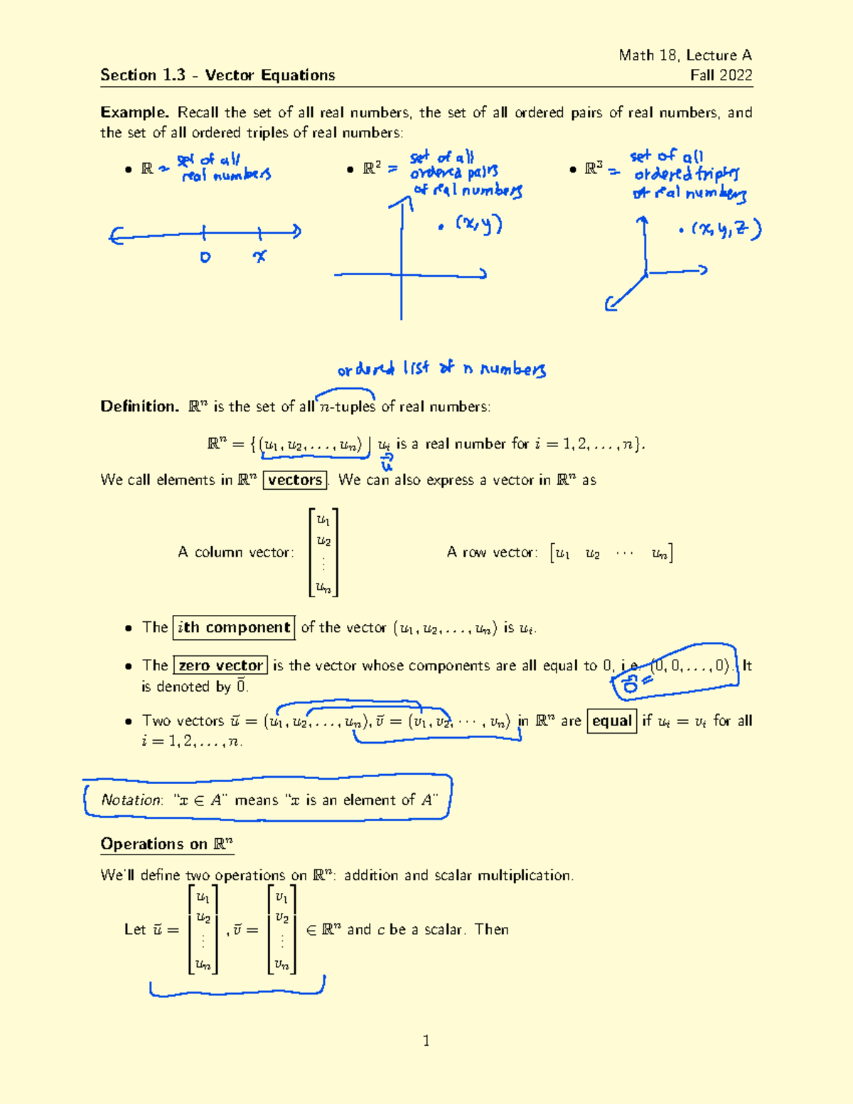 Section 1 - 1.3 - Section 1 - Vector Equations Fall 2022 Example. Recall the set of all real ...