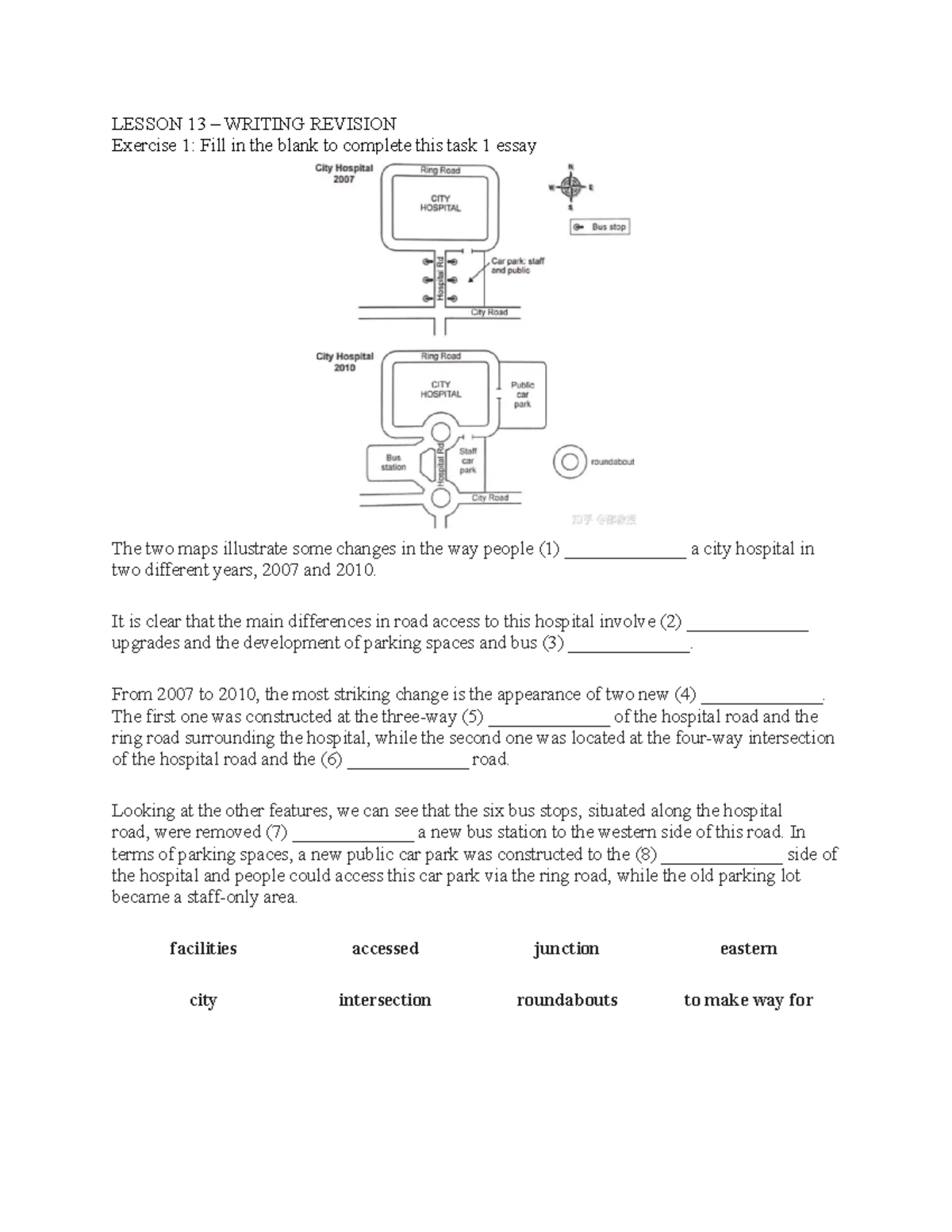 Lesson 13 Revision - LESSON 13 – WRITING REVISION Exercise 1: Fill in ...