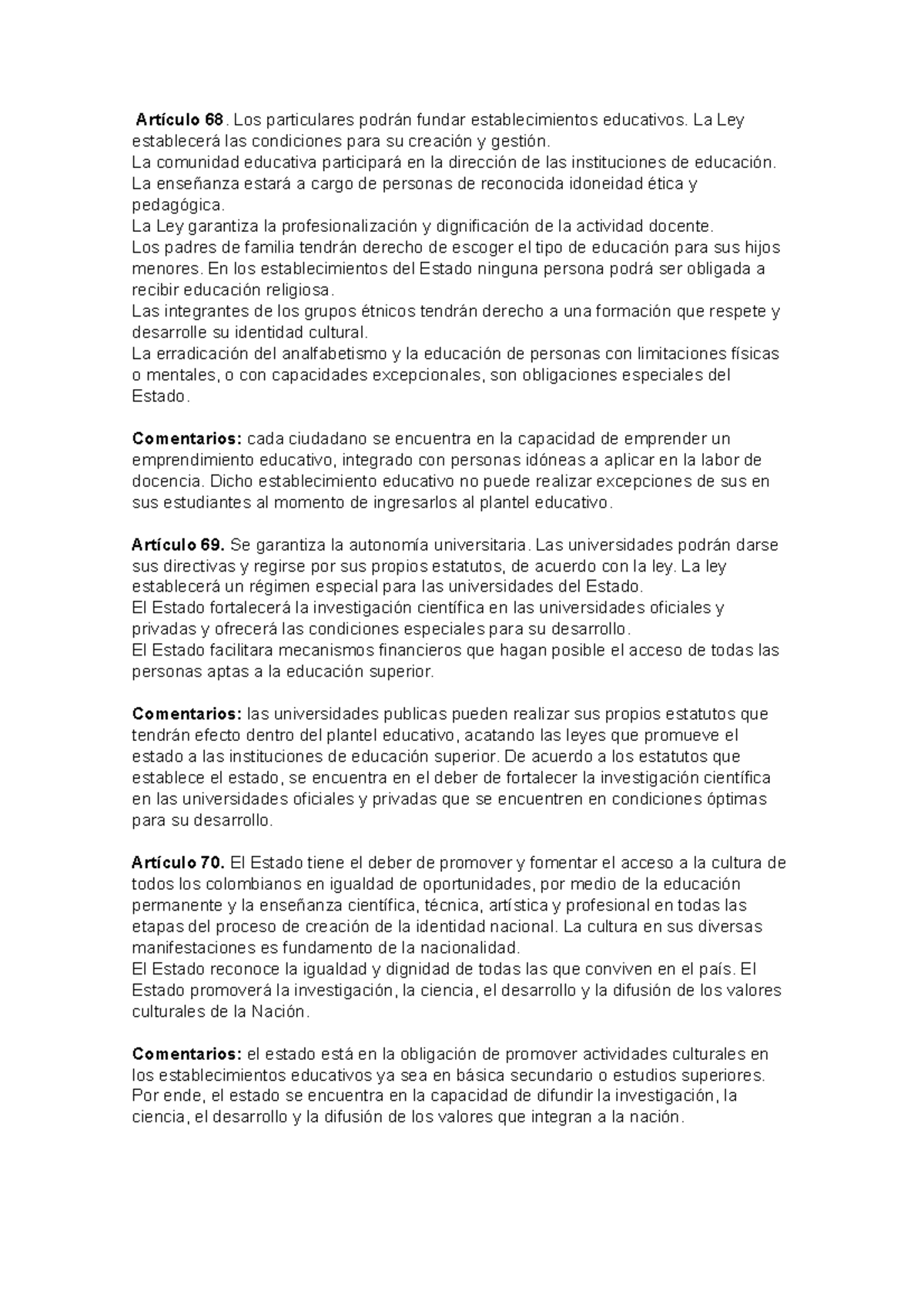 Derechos - economica - Artículo 68. Los particulares podrán fundar ...