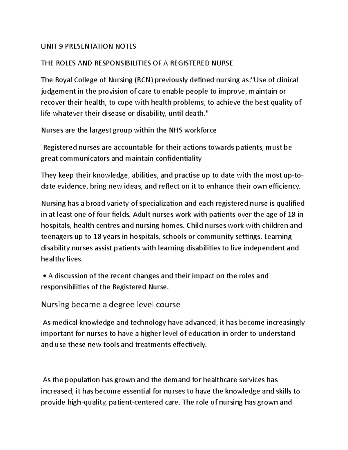 UNIT 9 Presentation Notes - UNIT 9 PRESENTATION NOTES THE ROLES AND ...