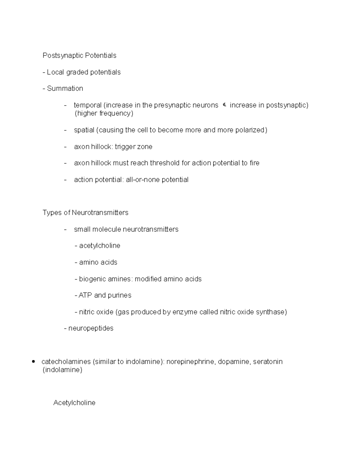 Notes Sept 10 - Postsynaptic Potentials - Local graded potentials ...