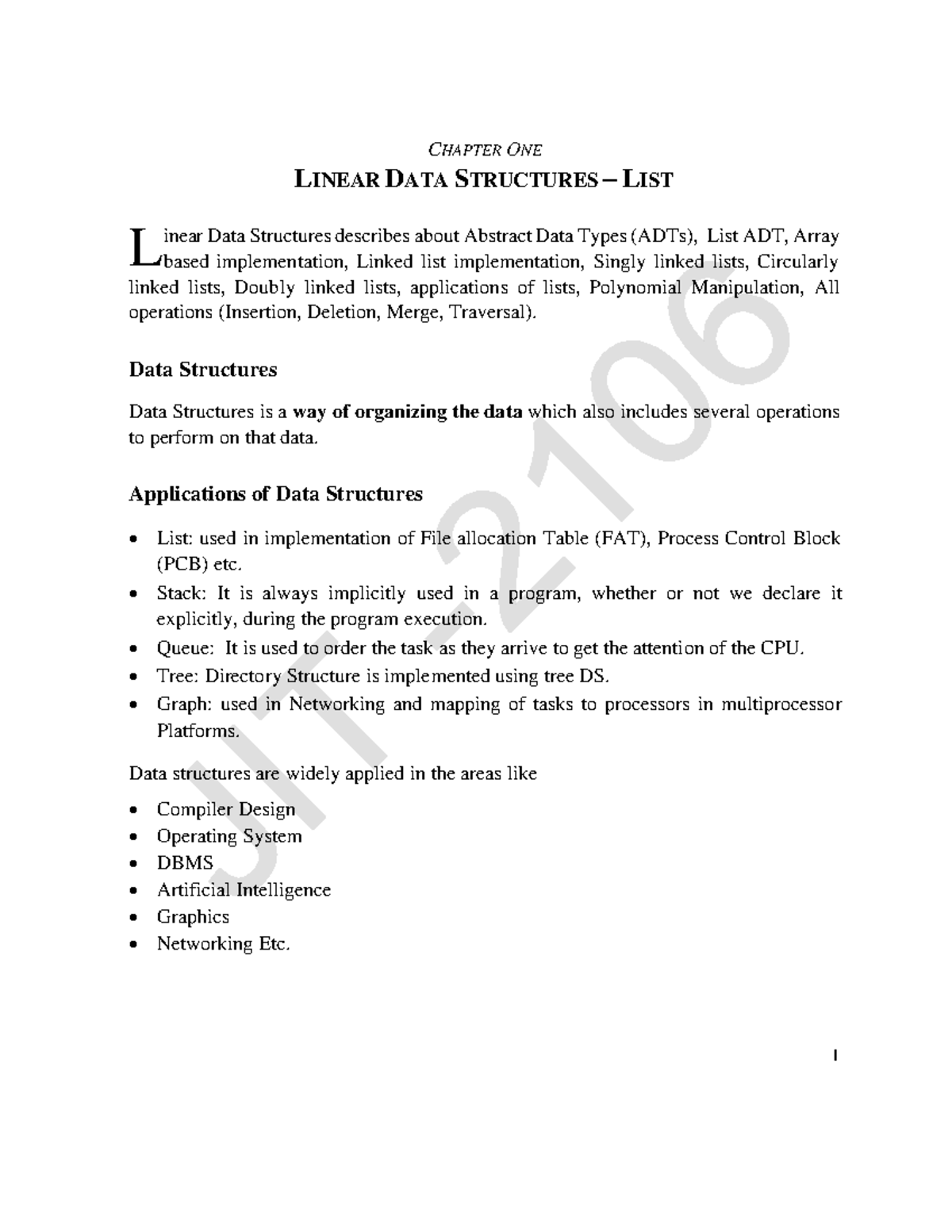 Cs3301 Data Structures Notes Chapter One Linear Data Structures List Inear Data Structures