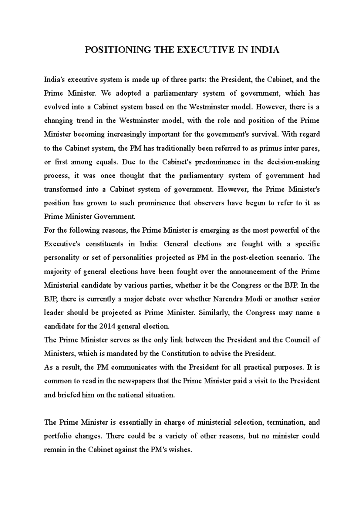 Positioning THE Executive IN India - POSITIONING THE EXECUTIVE IN INDIA ...