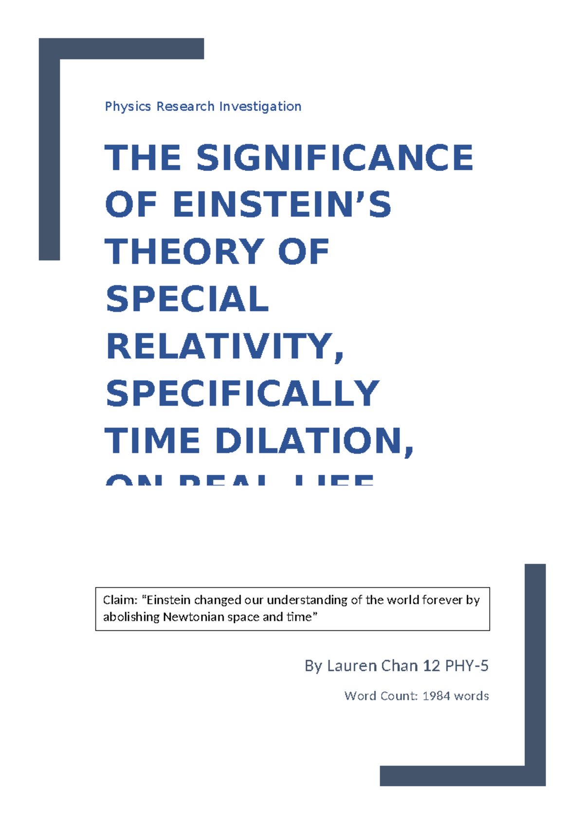 PHYSICS - IA3 (20/20) - ####### By Lauren Chan 12 PHY- Word Count: 1984 ...