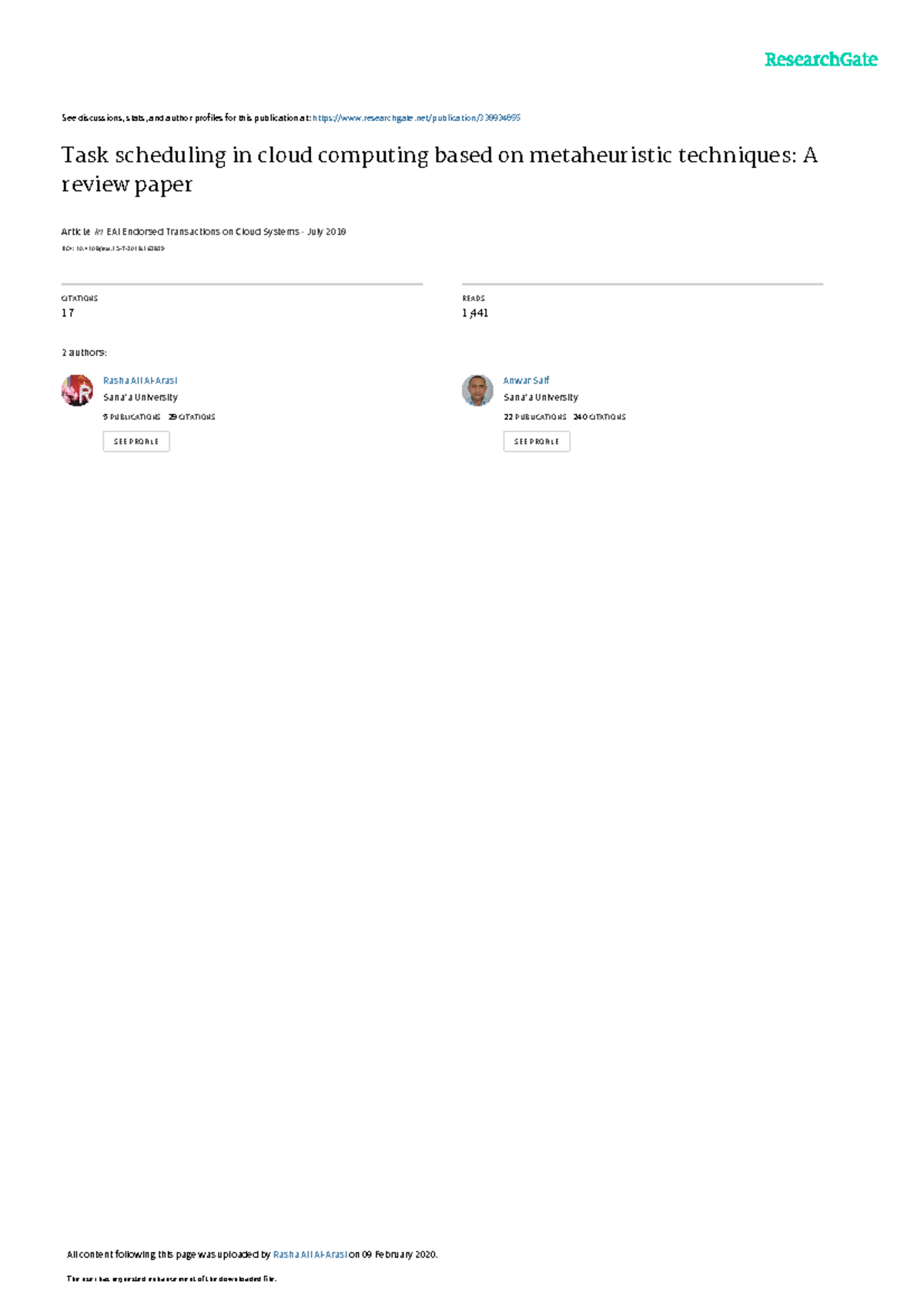 Heuristic Algorithms For Taskscheduling In Cloud See Discussions Stats And Author Profiles