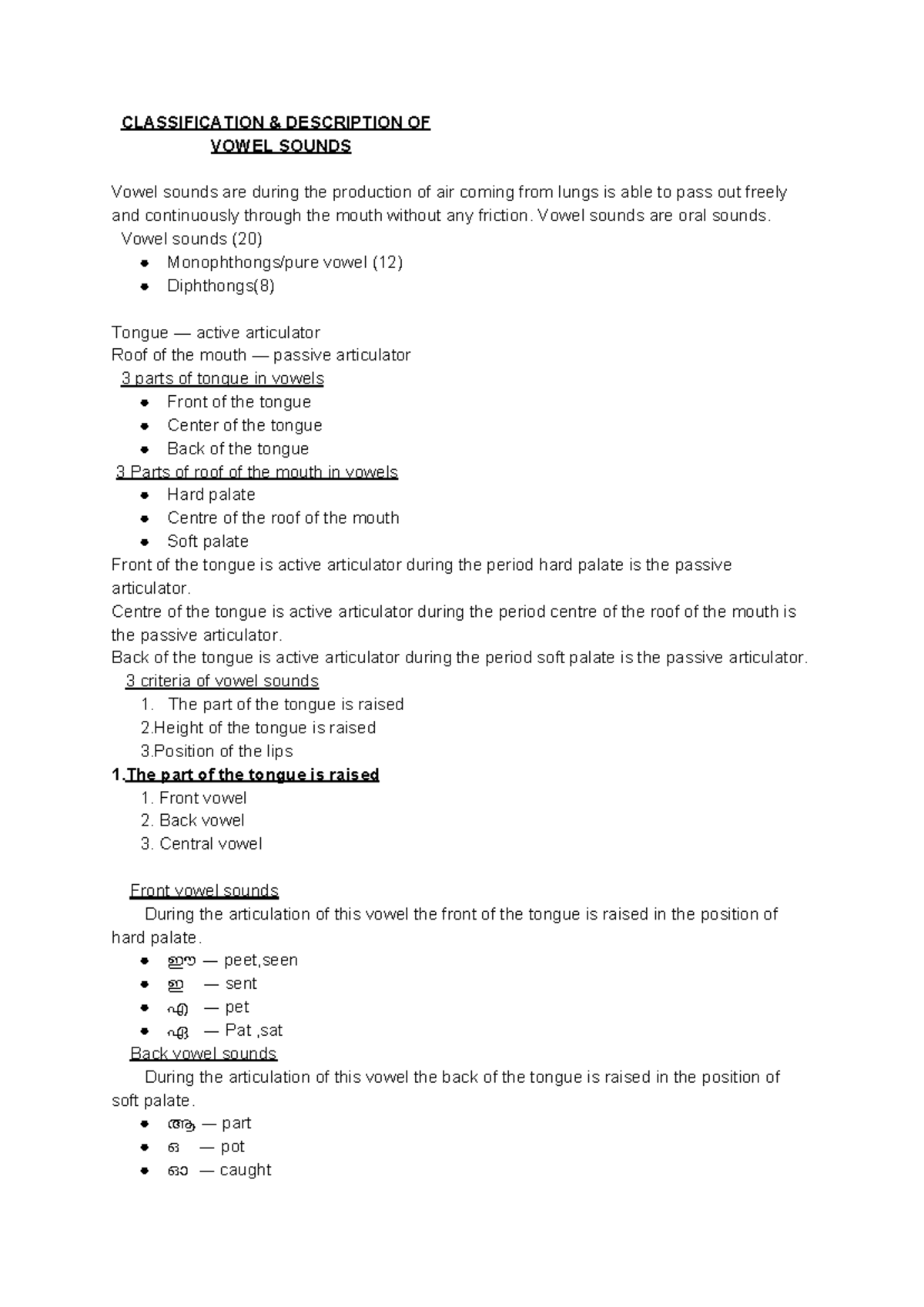 Classification& Descriptionof Vowel Sounds - CLASSIFICATION ...