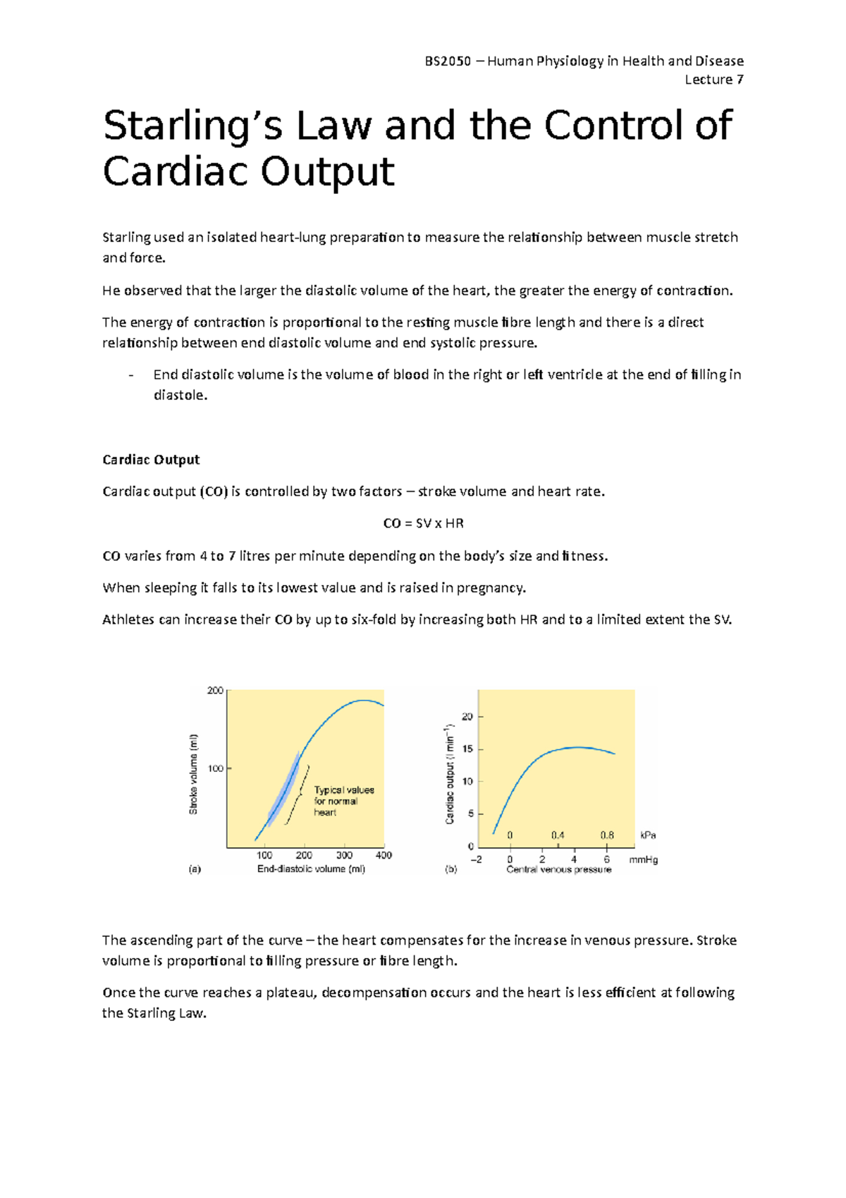 7 - Starling's Law and Control of Cardiac Output - BS2050 – Human ...