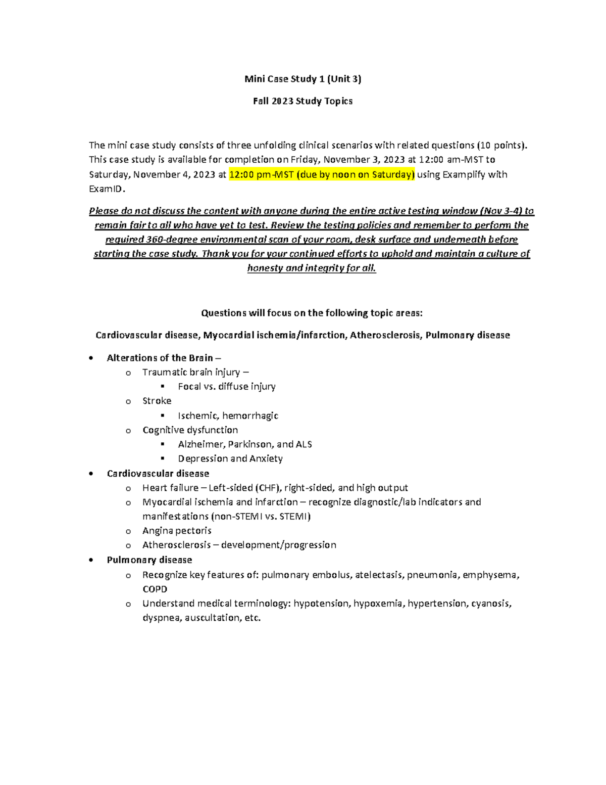 Mini Case Study 1 Topics FA232 Mini Case Study 1 Unit 3 Fall 2023