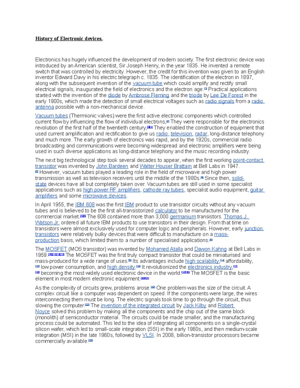 CA ( References ) - notes - History of Electronic devices. Electronics ...
